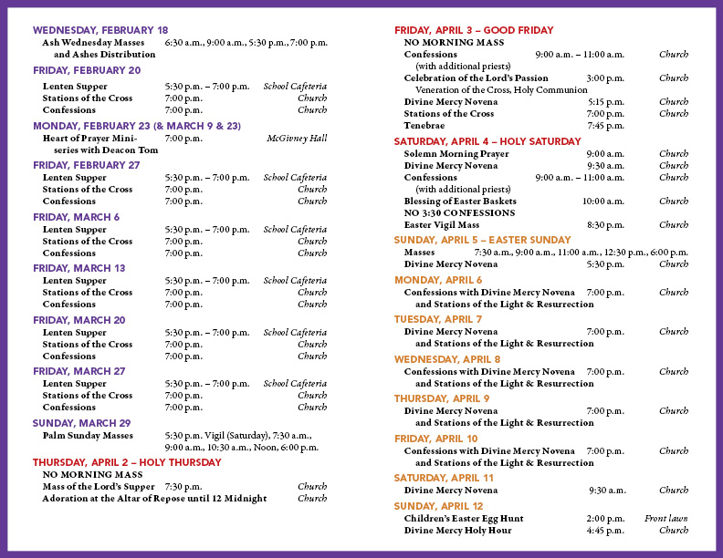 2026 Lent and Easter Schedule_Printout2 - Holy Spirit Parish